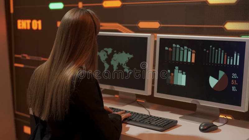 Technical Support in Control Room. Female it Specialists in Headsets ...