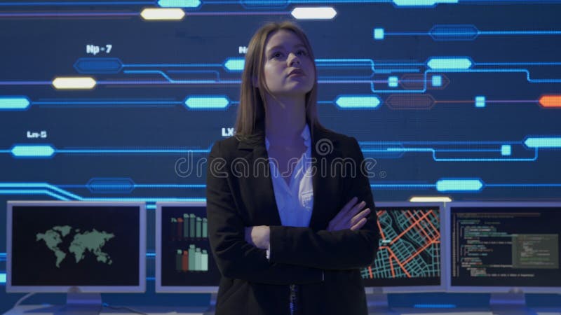 Technical Support in Control Room. Woman Leader it Specialist Looking ...