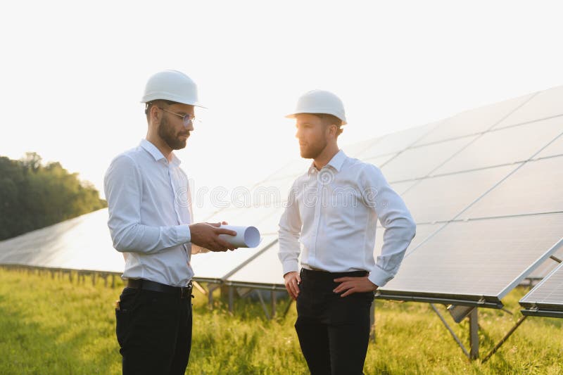 Project Manager Discuss with Worker Installation Process of Solar Panel ...