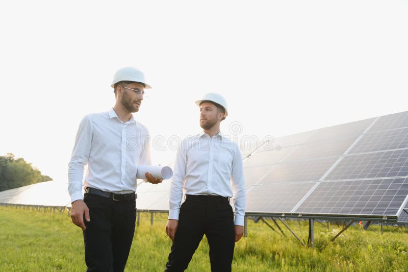 Project Manager Discuss with Worker Installation Process of Solar Panel ...