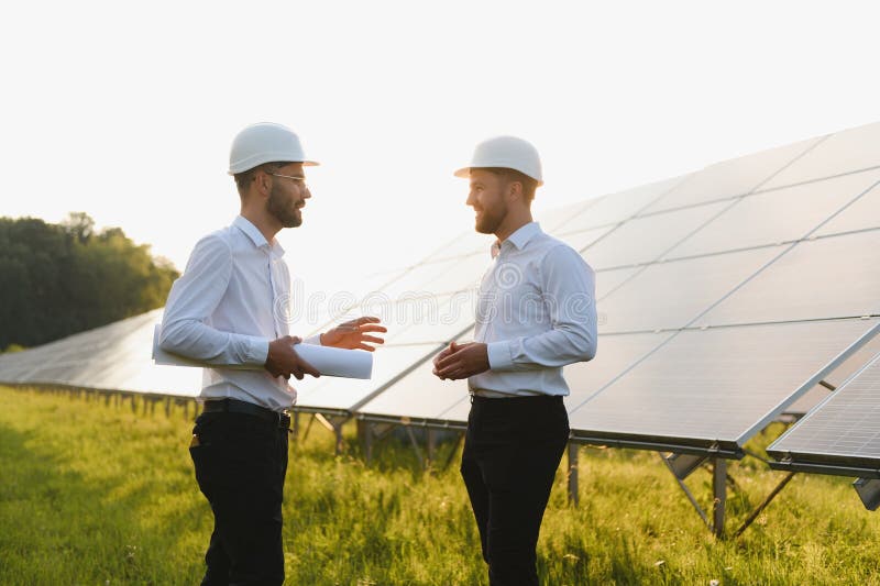 Project Manager Discuss with Worker Installation Process of Solar Panel ...