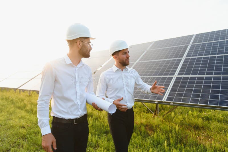 Project Manager Discuss with Worker Installation Process of Solar Panel ...