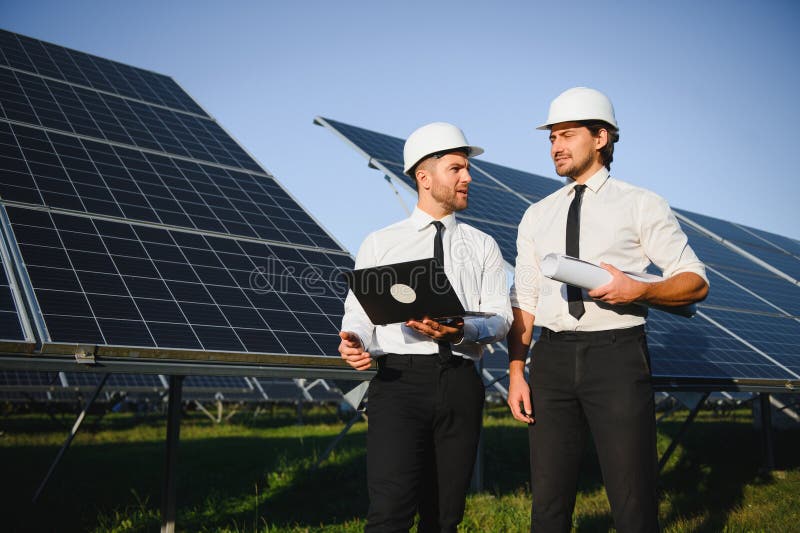 Project Manager Discuss with Worker Installation Process of Solar Panel ...