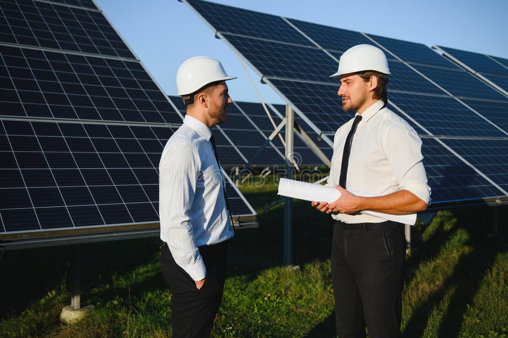 Project Manager Discuss with Worker Installation Process of Solar Panel ...