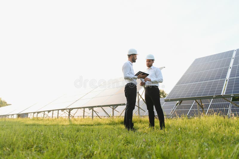Project Manager Discuss with Worker Installation Process of Solar Panel ...