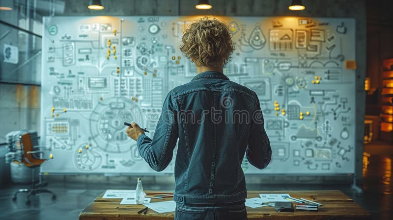 Project Manager Drawing Processes on Whiteboard in Spacious Room. AI ...