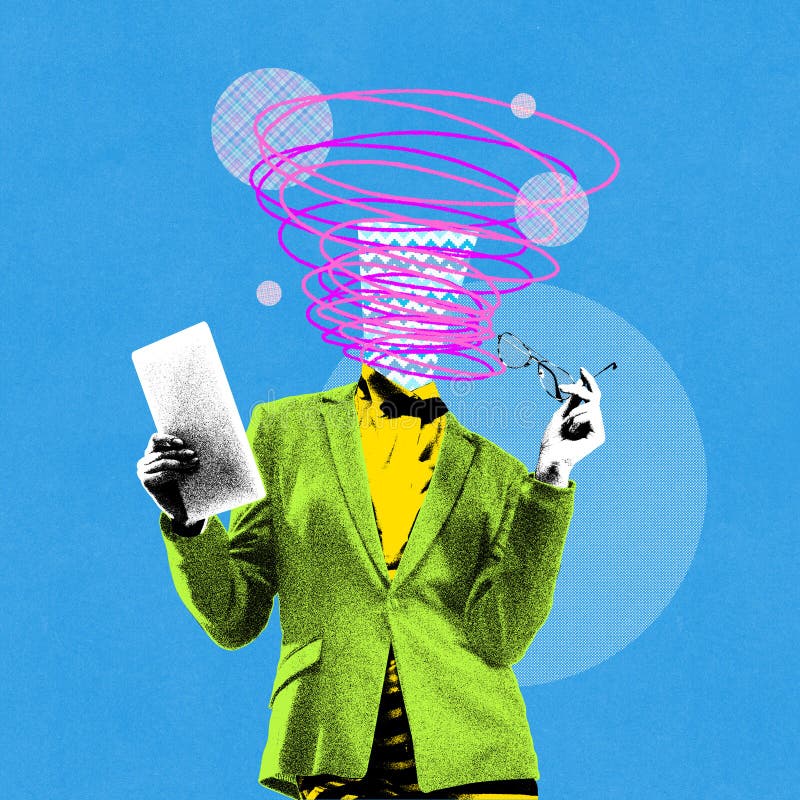 Project Manager in Green Jacket and Doodles Over Head Checking Projects ...