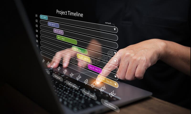 Project Manager Planning and Schedule:. a Man, with His Laptop Computer ...