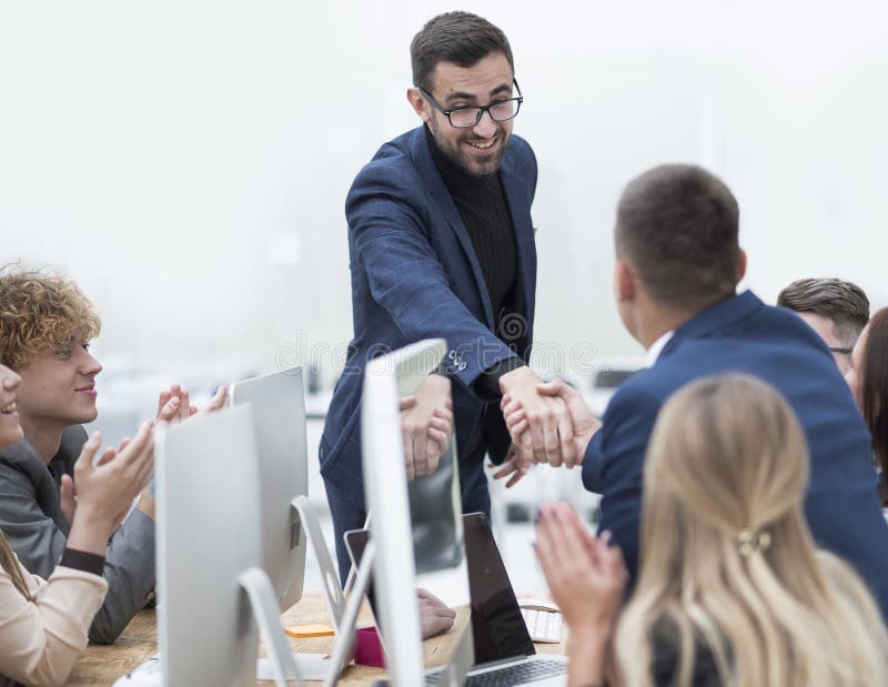 Project Manager Shaking Hands with the Best Employee Stock Image ...