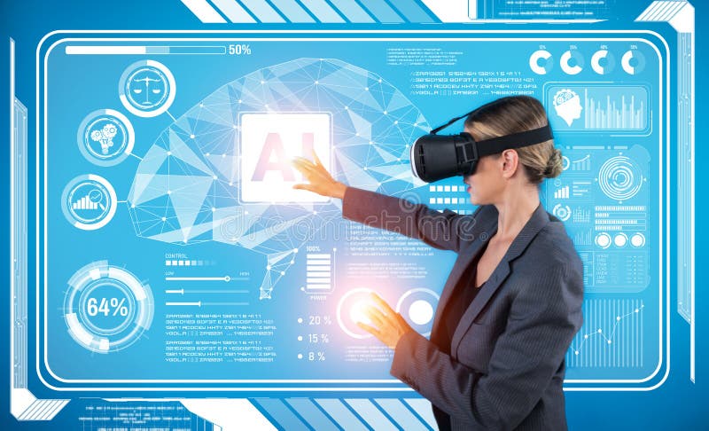 Manager Using Visual Reality Goggle while Holding AI Generative ...