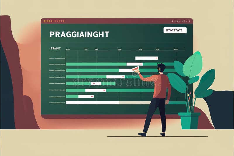 Project Manager Working with Gantt Chart Planning Schedule, Tracking ...