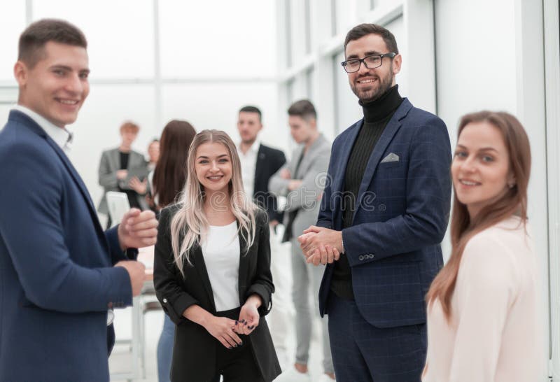 Project Manager and Working Group Standing in Office Stock Image ...