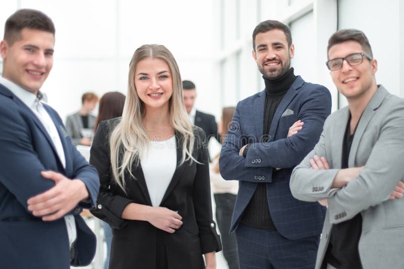 Project Manager and Working Group Standing in Office Stock Photo ...