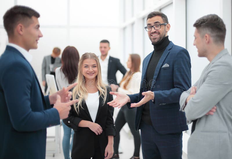 Project Manager and Working Group Standing in Office Stock Photo ...