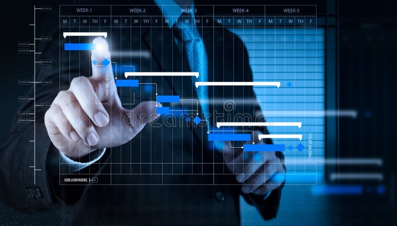 Businessman Hand Working with Touch Screen Stock Image - Image of gantt ...