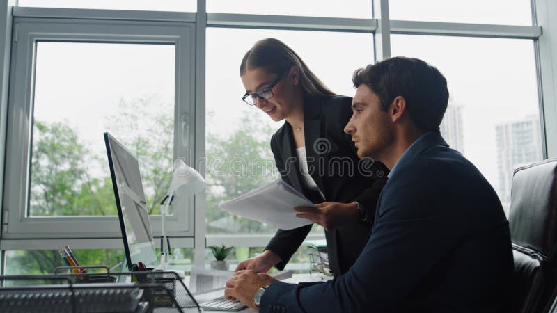 Project Managers Discussing Office Papers Closeup. Friendly Colleagues ...