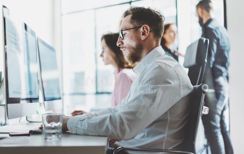 Project Managers Team Work New Idea.Young Business Crew Working with ...