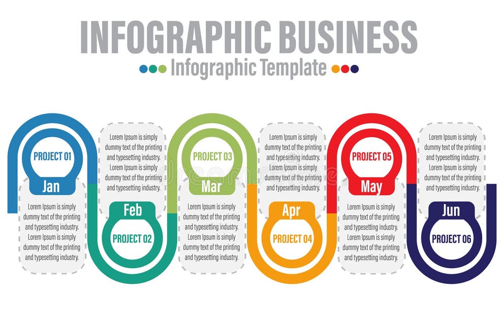 6 Project Modern Timeline Diagram with Progress Circle, Presentation ...