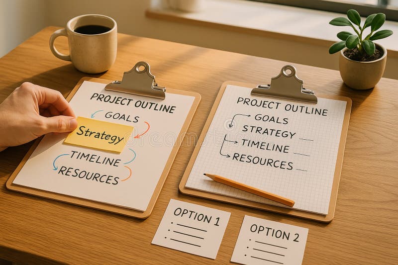 Project Outline with Strategy Card Being Placed on a Clipboard, Next To ...