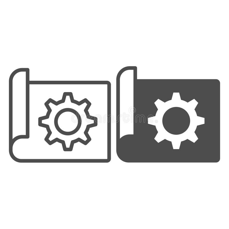 Project Paper with Gear Line and Solid Icon, Repair Service Concept ...