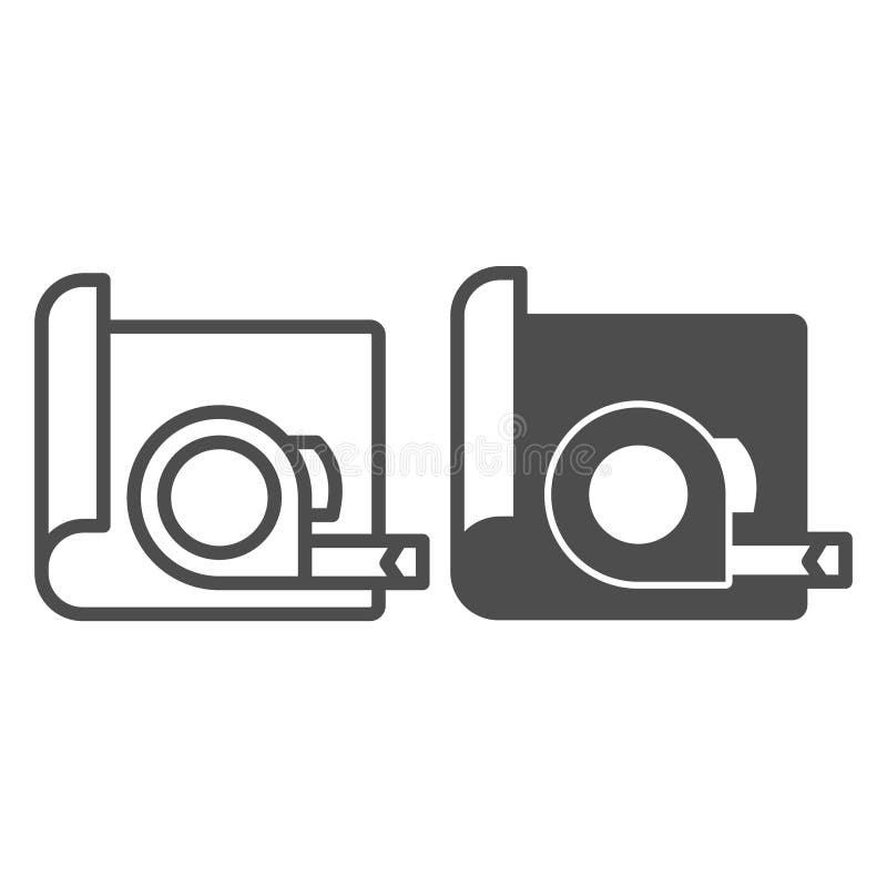 Project Paper and Measuring Tape Line and Solid Icon, Architect Studio ...
