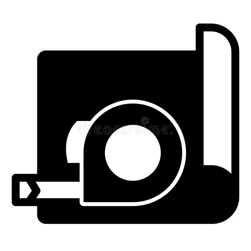 Project Paper and Measuring Tape Solid Icon, Architect Studio Concept ...