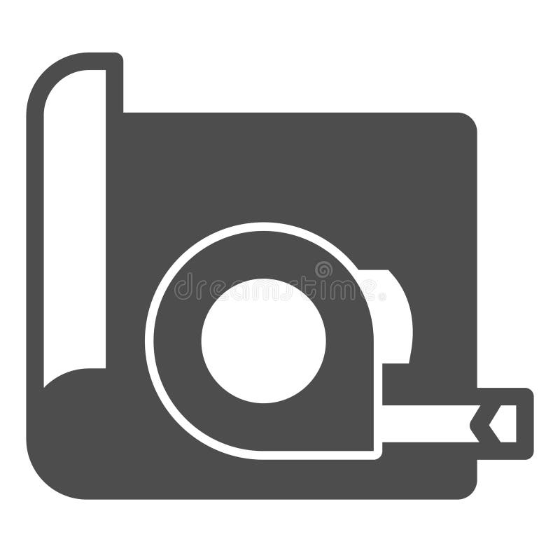Project Paper and Measuring Tape Solid Icon, Architect Studio Concept ...