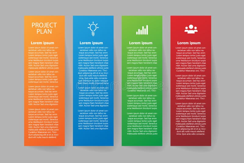 Project Plan Template with Four Color Part and with Icons and Place for ...
