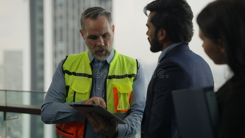 Project Planing between Engineer Foreman Manager and Businessman Stock ...