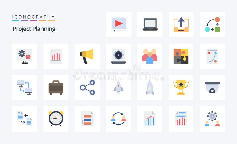 25 Project Planing Flat Color Icon Pack Stock Vector - Illustration of ...