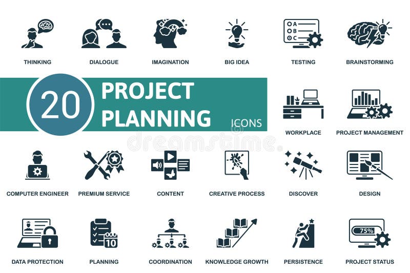 Project Planning Icon Set. Thinking, Dialogue, Imagination, Big Idea ...