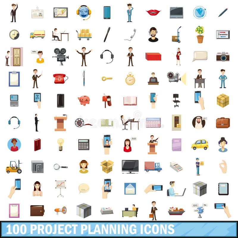 100 Project Planning Icons Set, Cartoon Style Stock Vector ...
