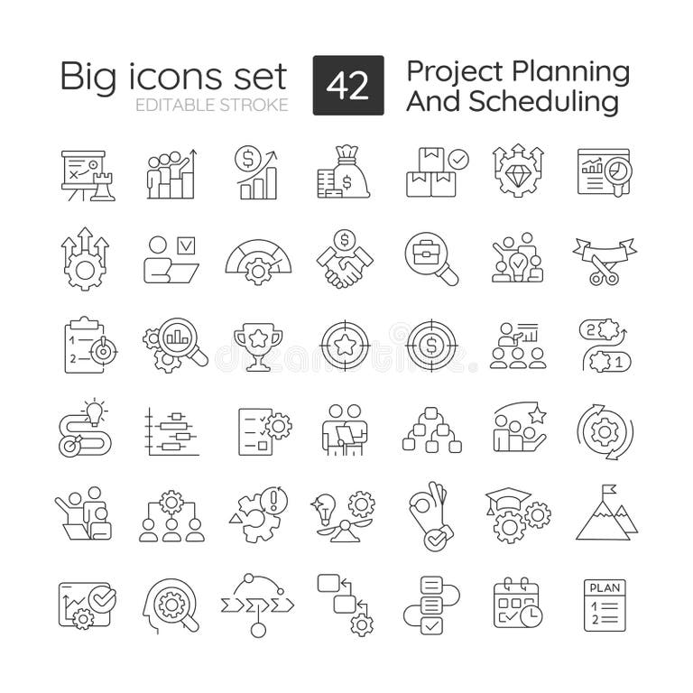 Project Planning and Scheduling Linear Icons Set Stock Vector - Illustration of contour ...