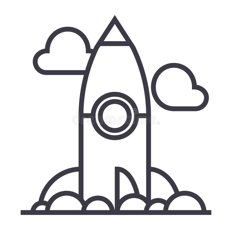 Project Rocket Launch Vector Line Icon, Sign, Illustration on ...