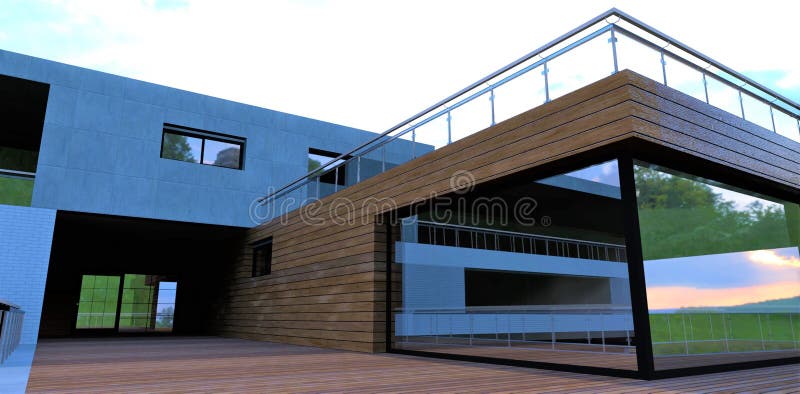 The Project of a Spacious Wide Terrace with a Wooden Covering. Exit To ...