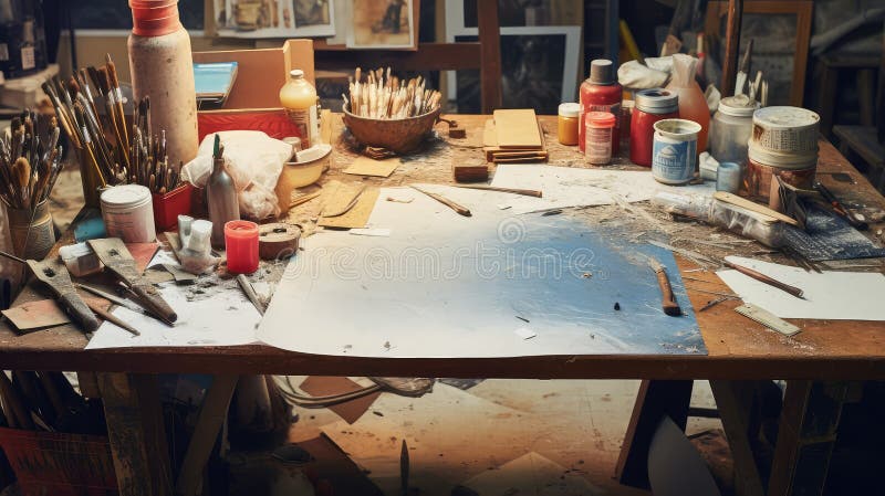 Project studio table stock illustration. Illustration of hobby - 368385781