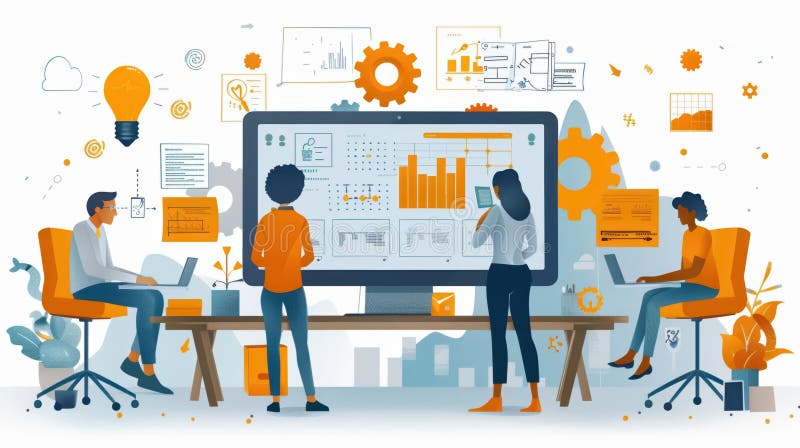 Project Teams Conducting Retrospectives. Modern Workspace with Team ...