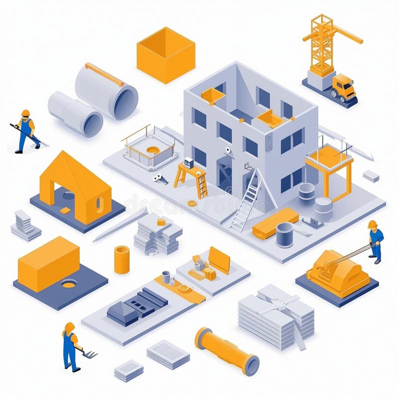 Project Teamwork in Construction. Isometric Illustration Stock ...