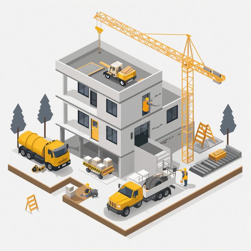 Project Teamwork in Construction. Isometric Illustration Stock Photo ...