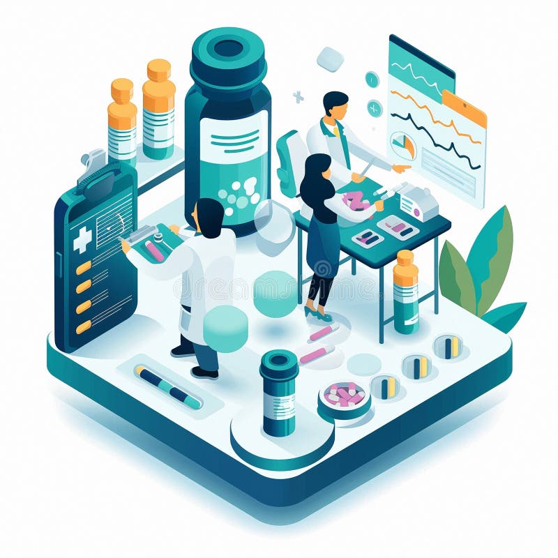 Project Teamwork in Medicine, Science and Biology. Isometric ...