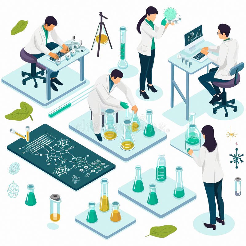 Project Teamwork in Medicine, Science and Biology. Isometric ...