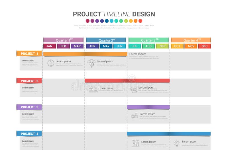 Project Time Plan Business Template with 4 Project Tasks in Year or 12 ...