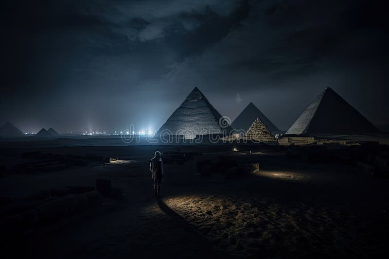 Projected Image of the Pyramids at Night with a. Generative Ai Stock ...