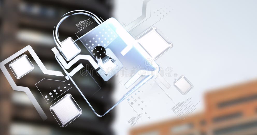 Projecting Digital Padlock Icon Glowing Circuits Over Blurred City ...