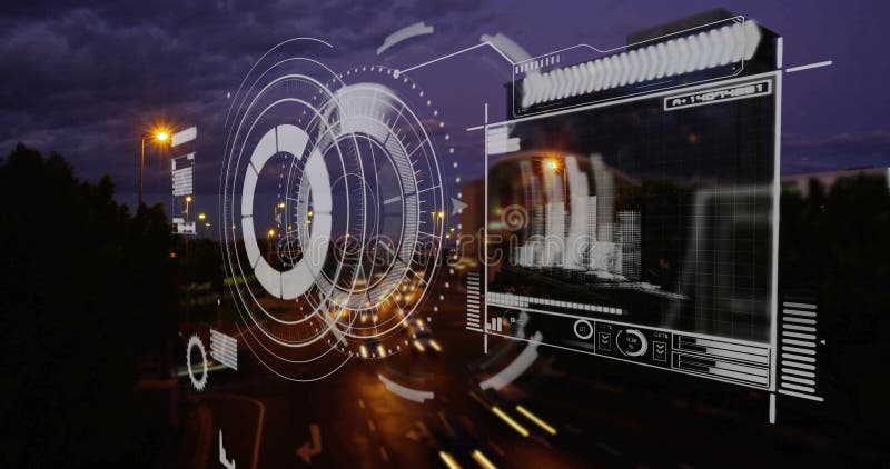 Projecting Holographic Interface Over Roadway at Dusk, with Circular ...