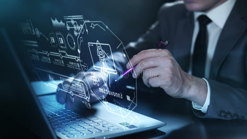 Projection of Abstract Infographics on a Virtual Working Panel. Stock ...