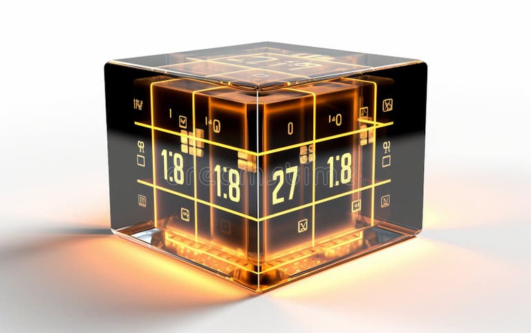 Projection Cube Digital Clock Isolated on White Background. Stock ...