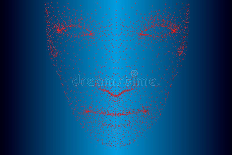 Projection of the Face of a Person Consisting of Red Dots. Front View ...