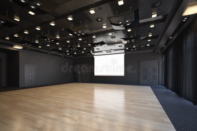 Projection Hall with Projection Screen on Stage Stock Illustration ...