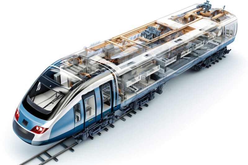 Projection of a Modern Train or Electric Locomotive. 3D Graphic ...